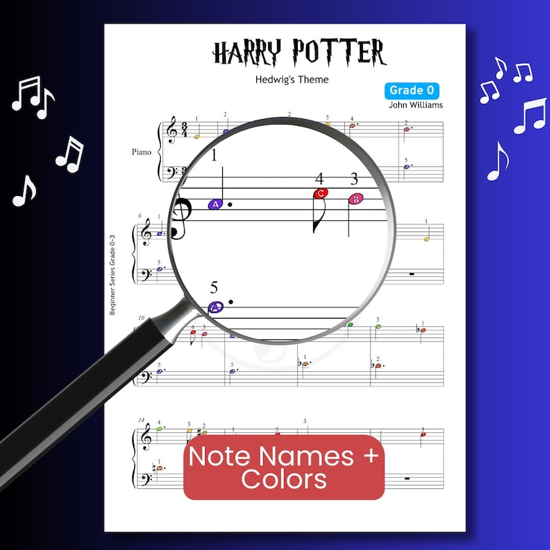 Hedwigs Theme - Grade 1 Easy Piano Sheet Music, Harry Potter ...