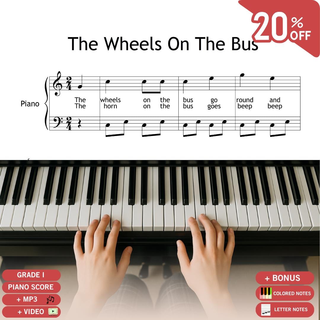The Wheels on the Bus – Easy Piano Sheet | Grade 1 PDF + Color Notes ...