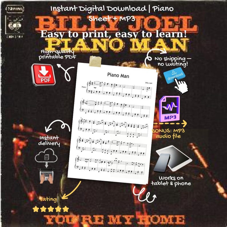 Piano Man – Grade 6 Piano Sheet Music PDF – Premium Arrangement – Billy ...