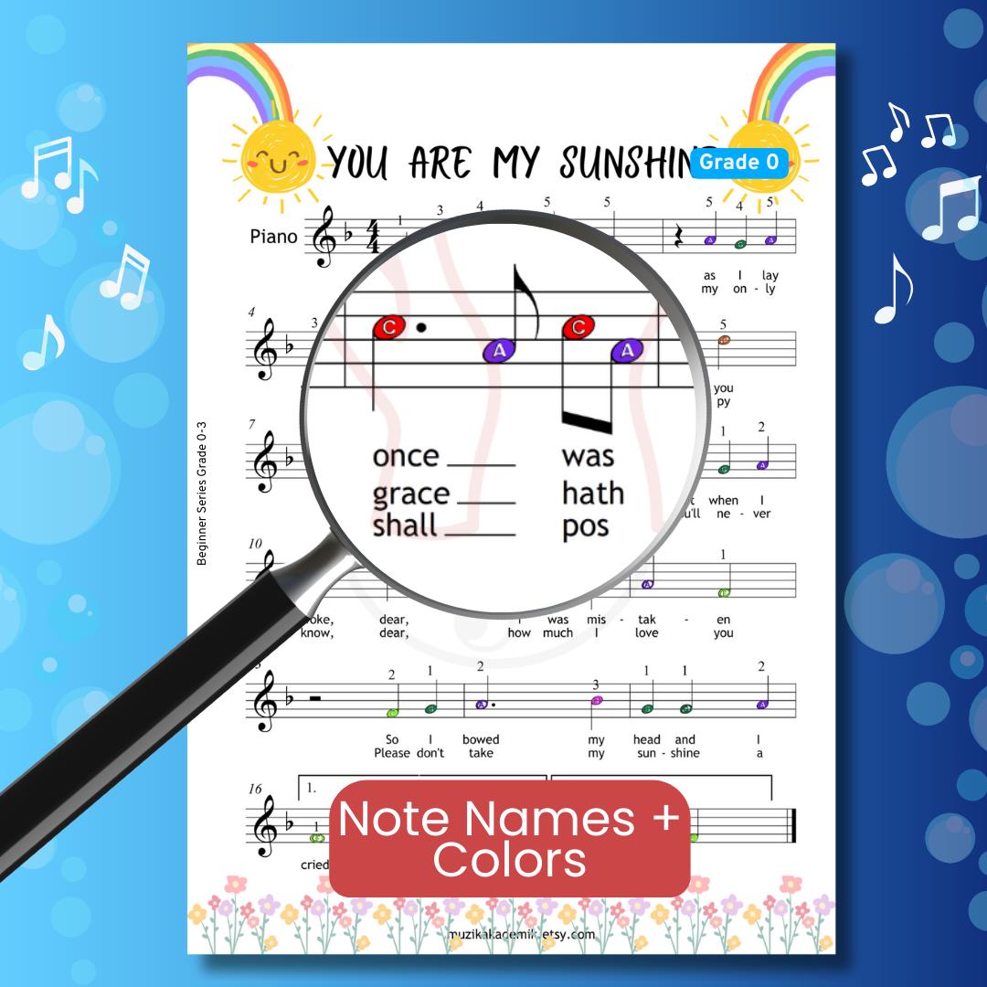 You Are My Sunshine - Grade 0 Very Easy Piano Sheet | Color Notes ...