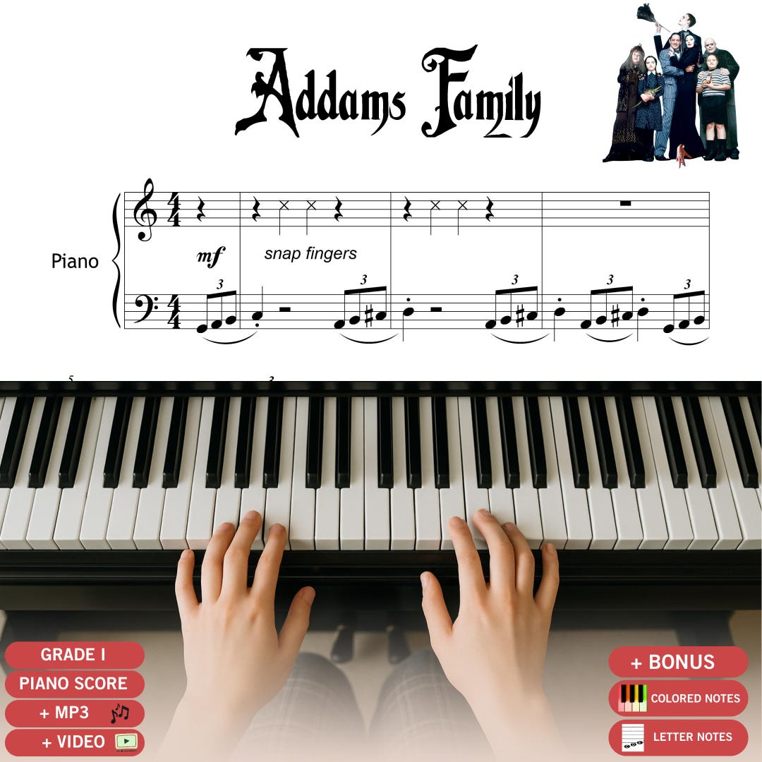 Addams Family Theme by Vic Mizzy | Grade 1 Easy Piano Halloween Edition ...