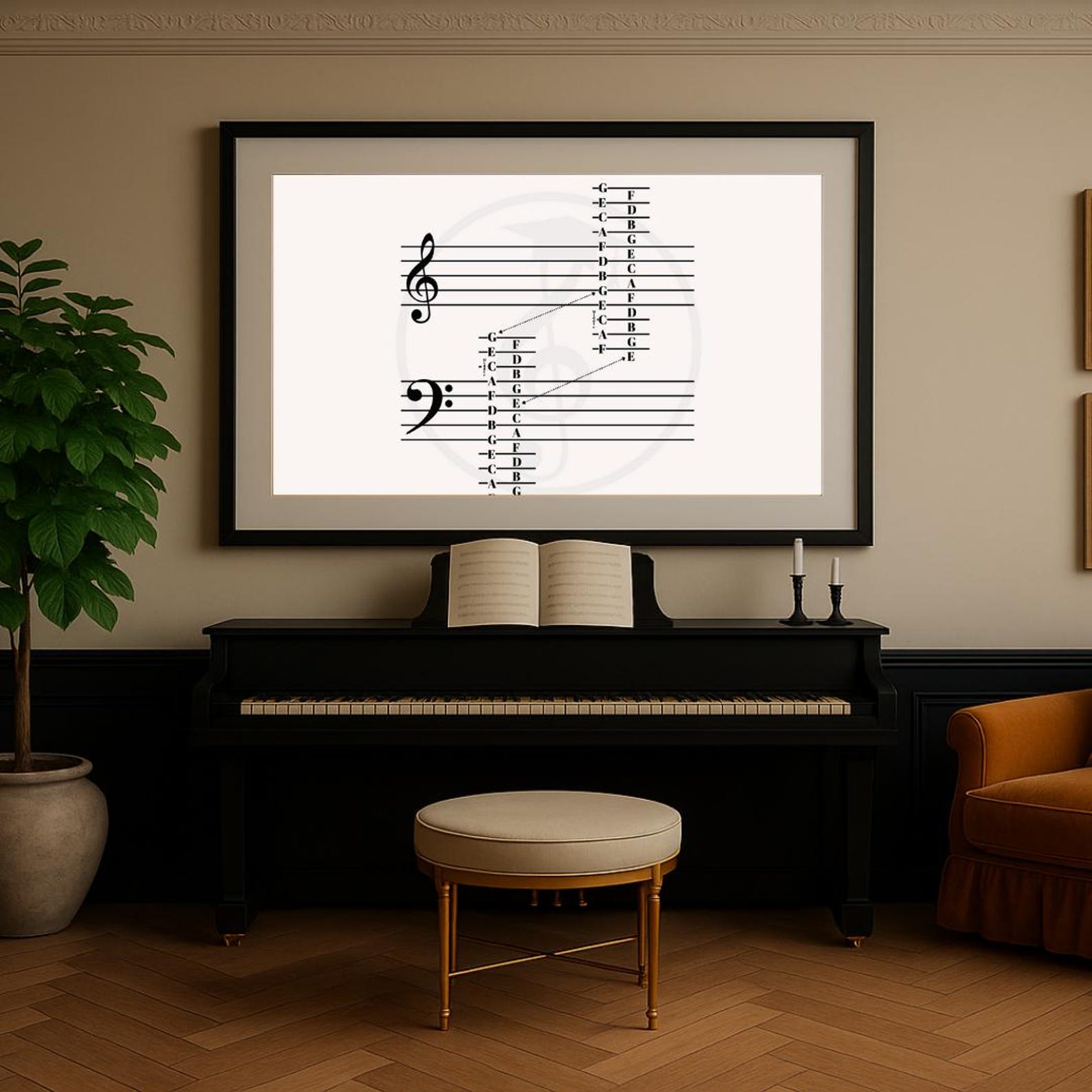 Music Staff Notes Poster Theory Chart - Printable Music Theory - Treble ...