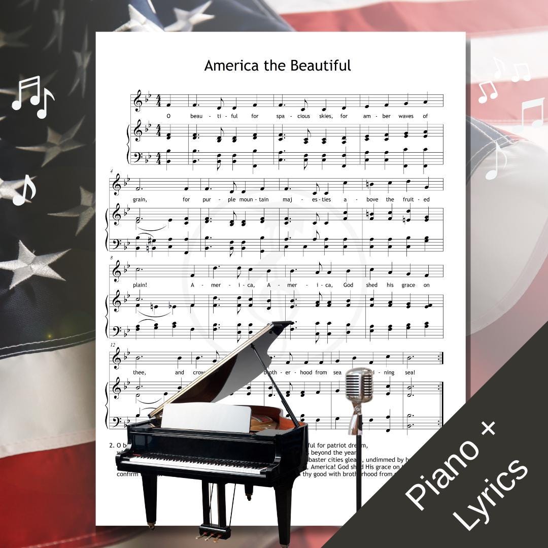 America the Beautiful - Patriotic Song Sheet Music for Piano, Voice and ...