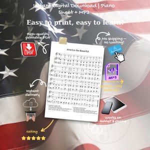 America the Beautiful - Patriotic Song Sheet Music for Piano, Voice and ...