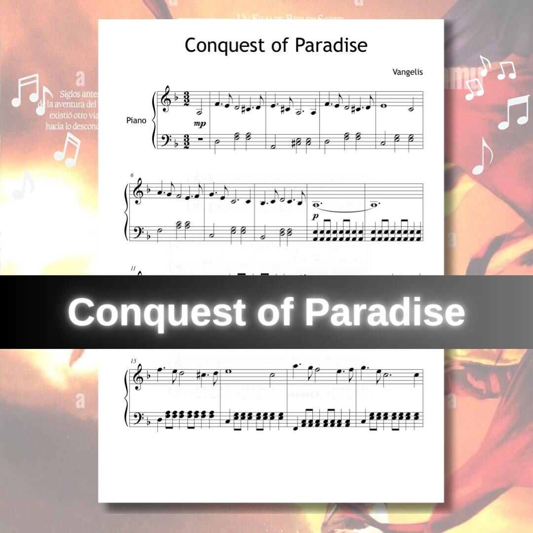Conquest of Paradise – Simplified Piano Sheet Music PDF – Grade 3 – by ...