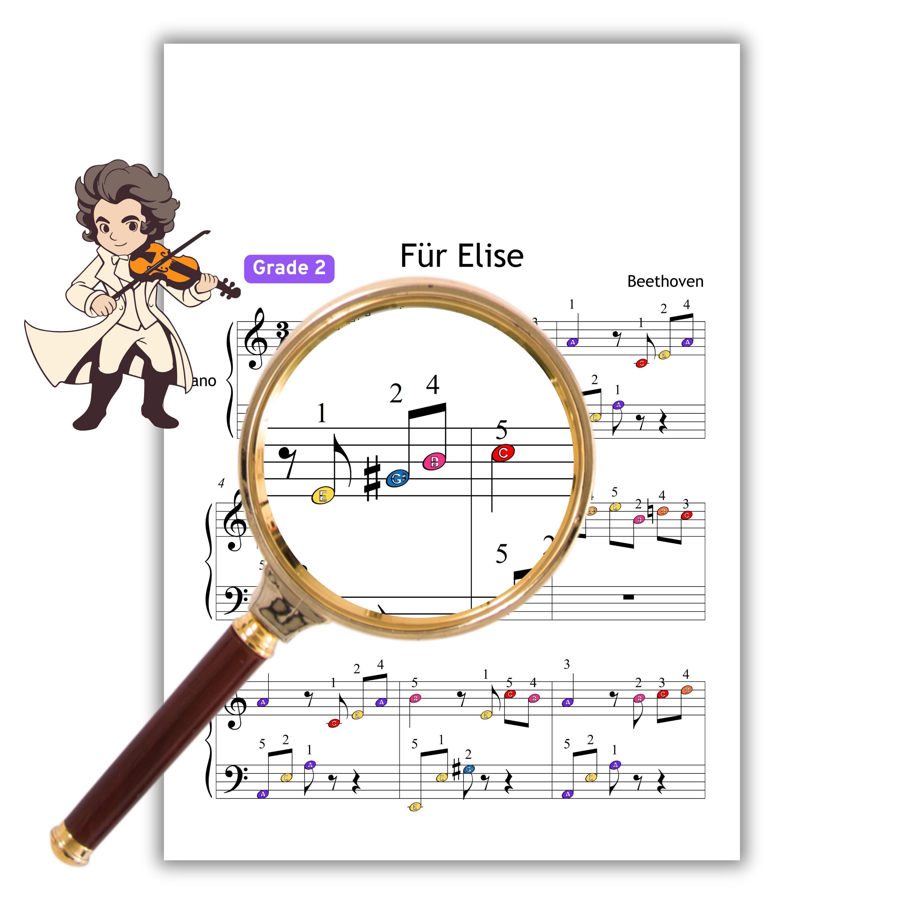 Für Elise - Grade 2 Simplified Easy Piano Sheet by Beethoven, Finger ...