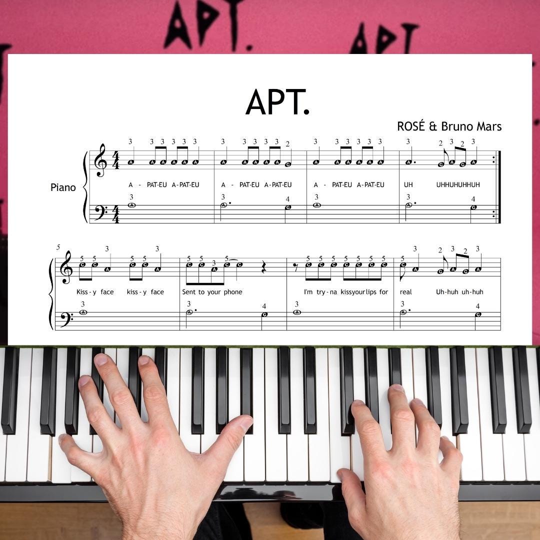 APT - Rosé & Bruno Mars - Piano Sheet Music - Grade 2 Easy PDF With ...
