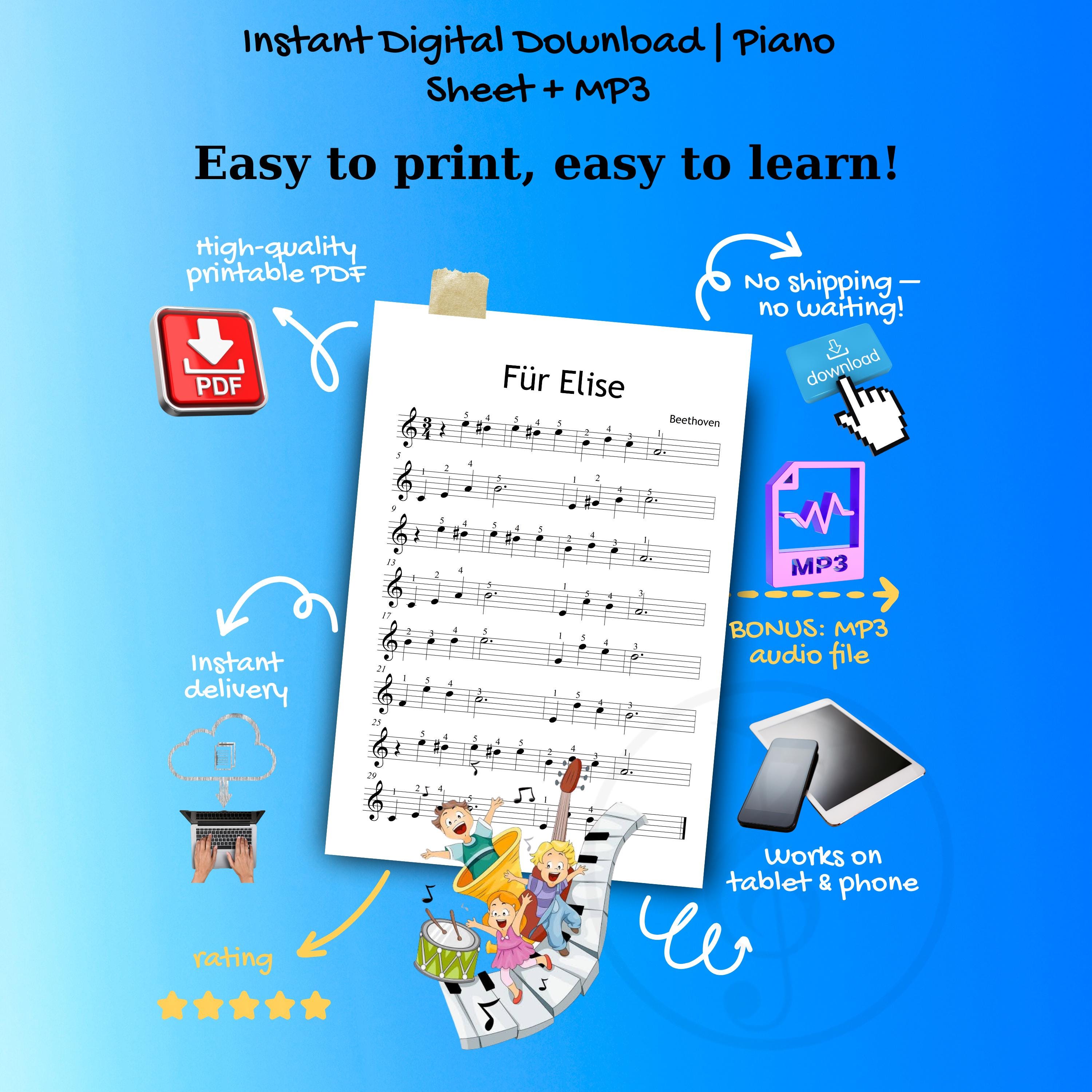 Für Elise - Grade 0 Simplified Beginner Piano Sheet Beethoven, PDF ...
