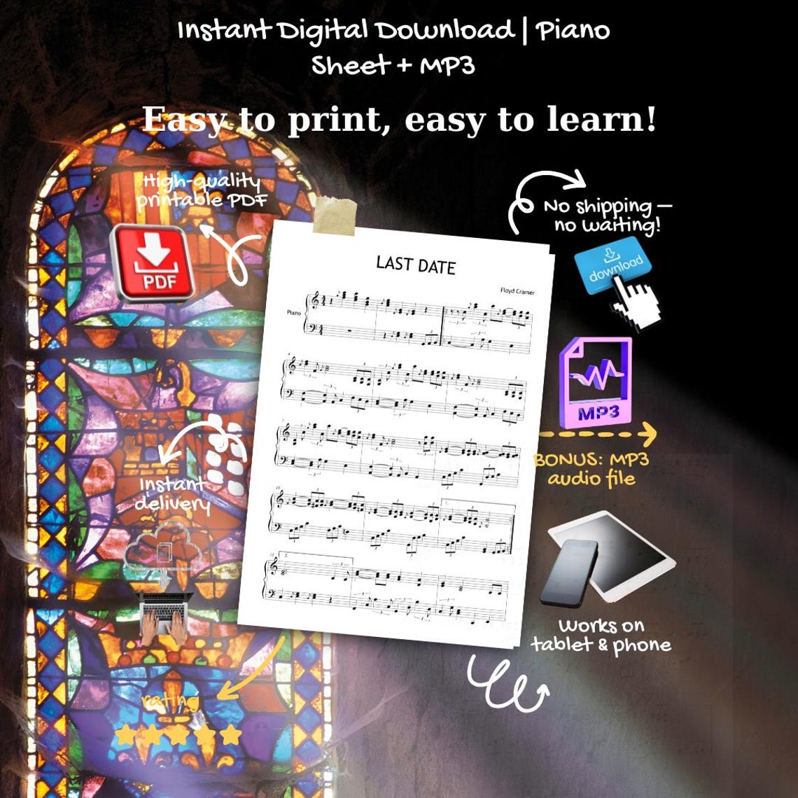Last Date - Piano Sheet Music PDF in C Major | Floyd Cramer Style ...