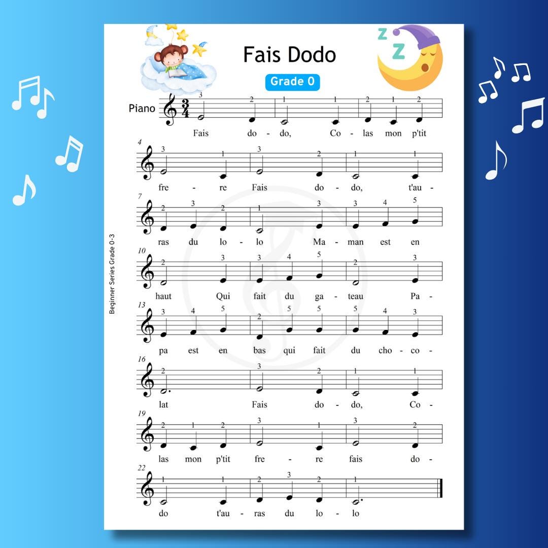 Fais Dodo - Partition Débutant Très Facile Pour Enfants, Piano Niveau 0 ...