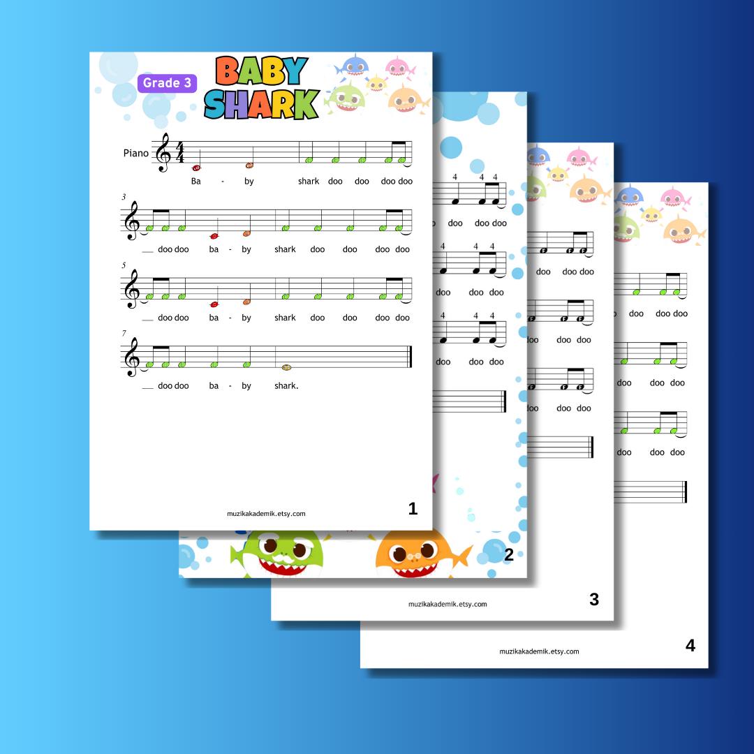 Baby Shark - Grade 0 for Beginner Simplified Very Easy Piano Sheet ...
