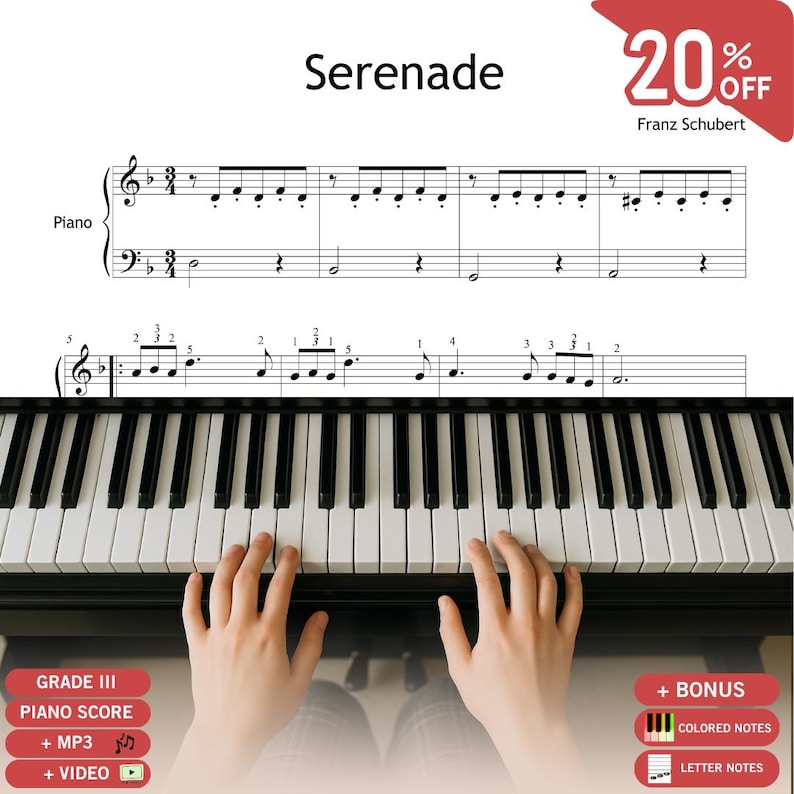 Serenade – Franz Schubert | Grade 3 Easy Piano PDF + Color Notes ...
