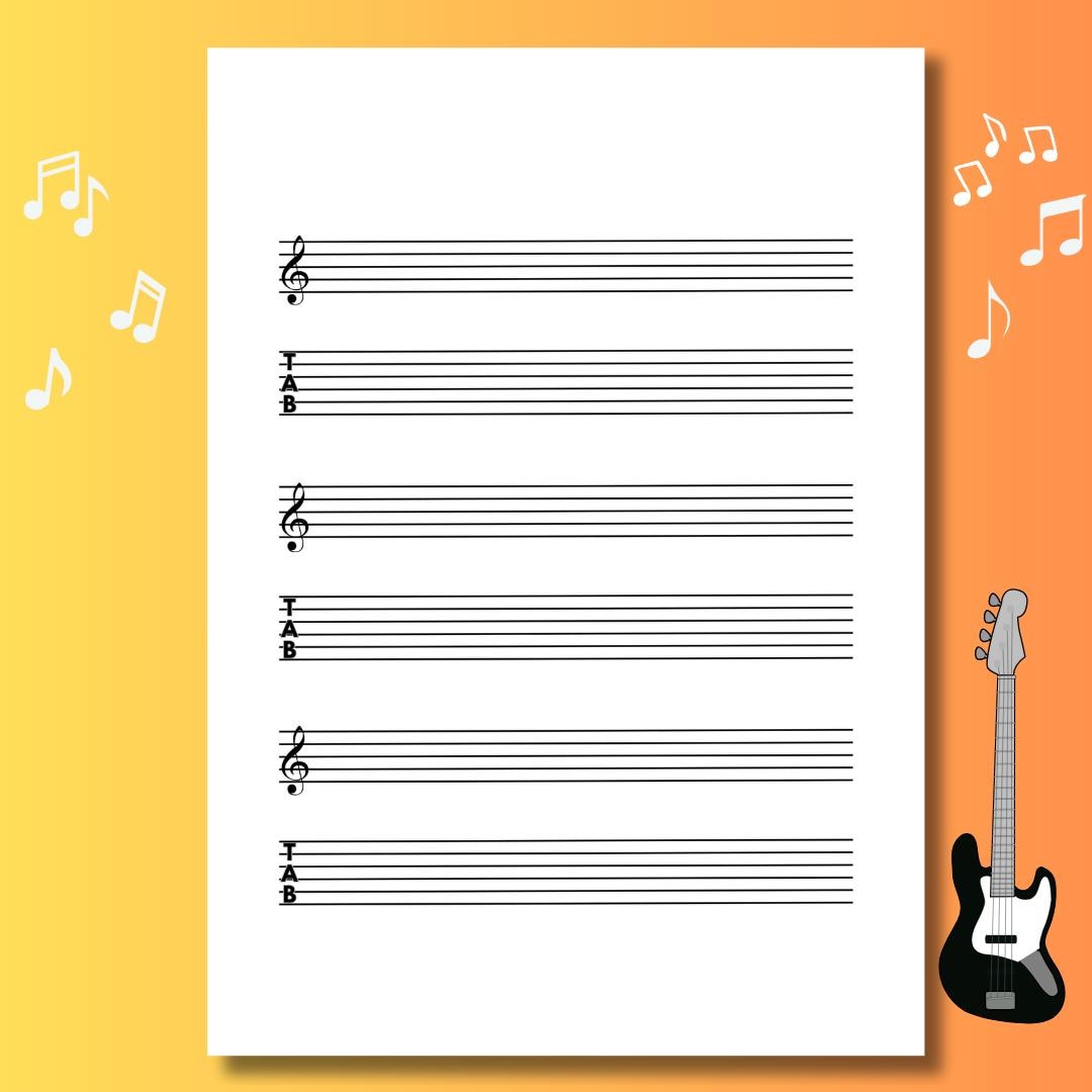 Blank Guitar Tab Sheet | Printable A4 PDF | Single Page TAB for ...