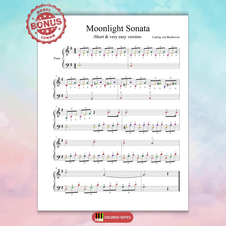 Moonlight Sonata by Beethoven - Grade 1 - Short & Simplified Easy Piano ...