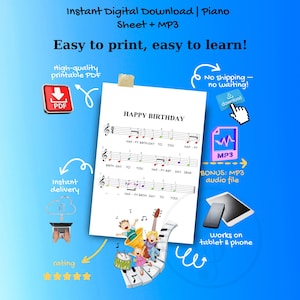 Happy Birthday - Grade 0 - Easy Piano Sheet for Beginners | Colorful ...