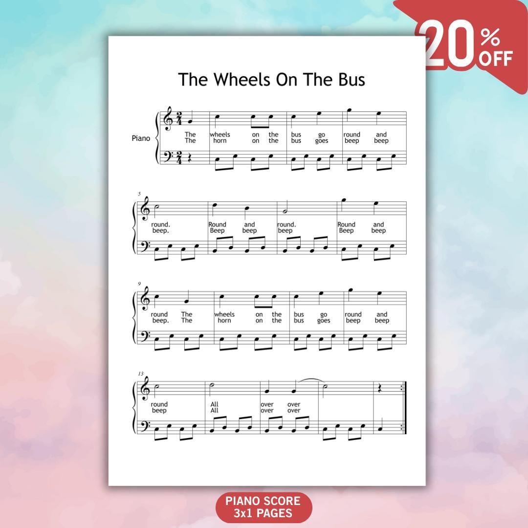 The Wheels on the Bus – Easy Piano Sheet | Grade 1 PDF + Color Notes ...