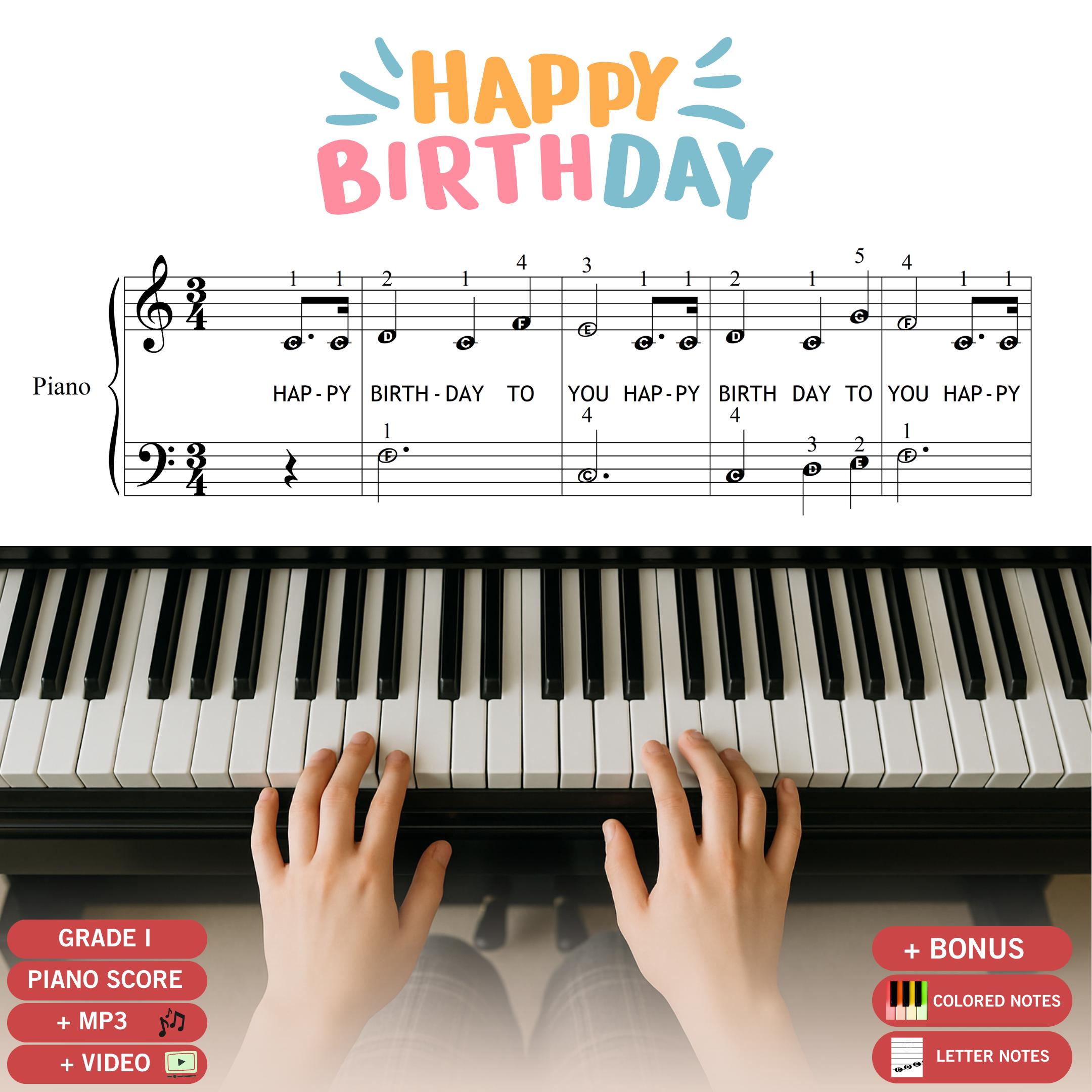Happy Birthday - Grade 1 - Simplified Easy Piano Sheet for Beginners ...