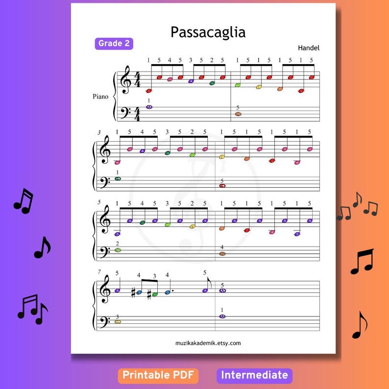 Passacaglia - Grade 2 Easy Piano Sheet Music | Handel Halvorsen ...
