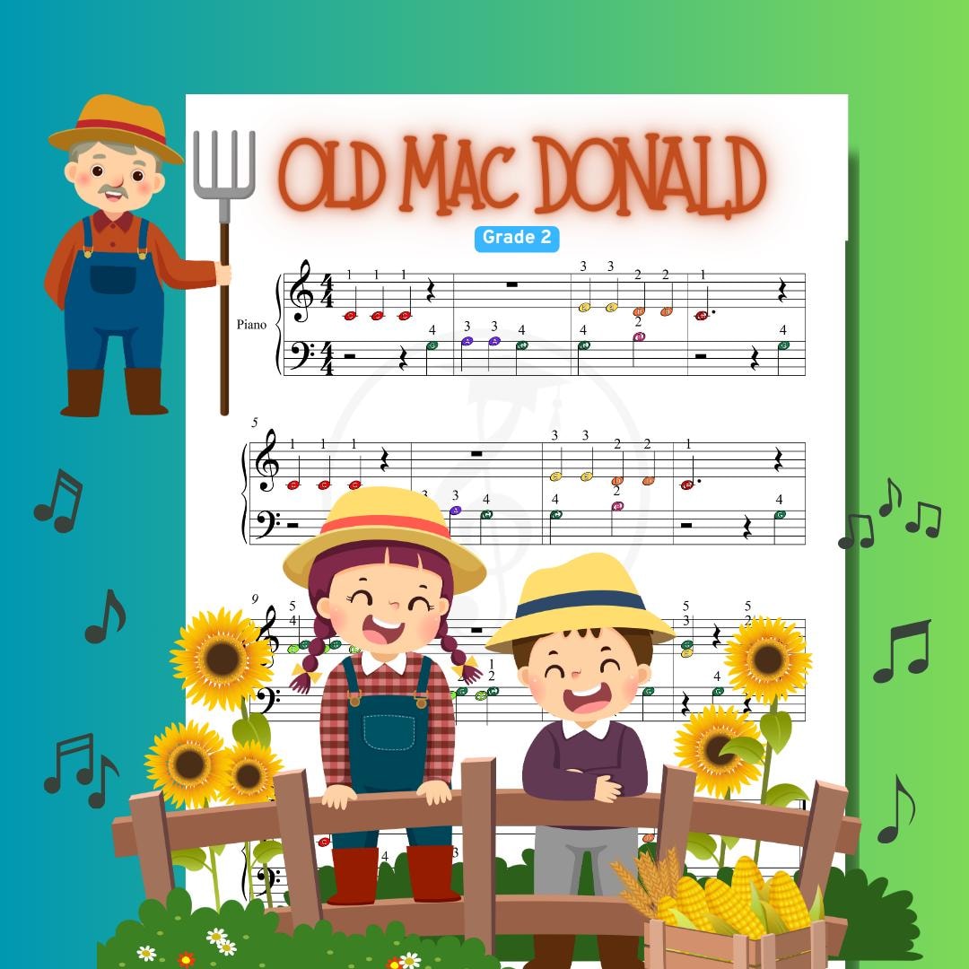 Old Macdonald Had a Farm - Grade 2 Easy Piano Sheet for Beginners ...