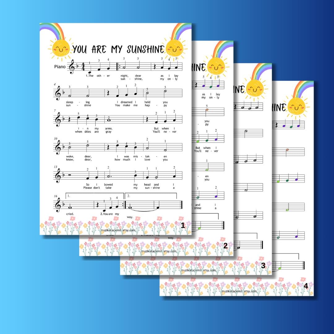 You Are My Sunshine - Grade 0 Very Easy Piano Sheet | Color Notes ...