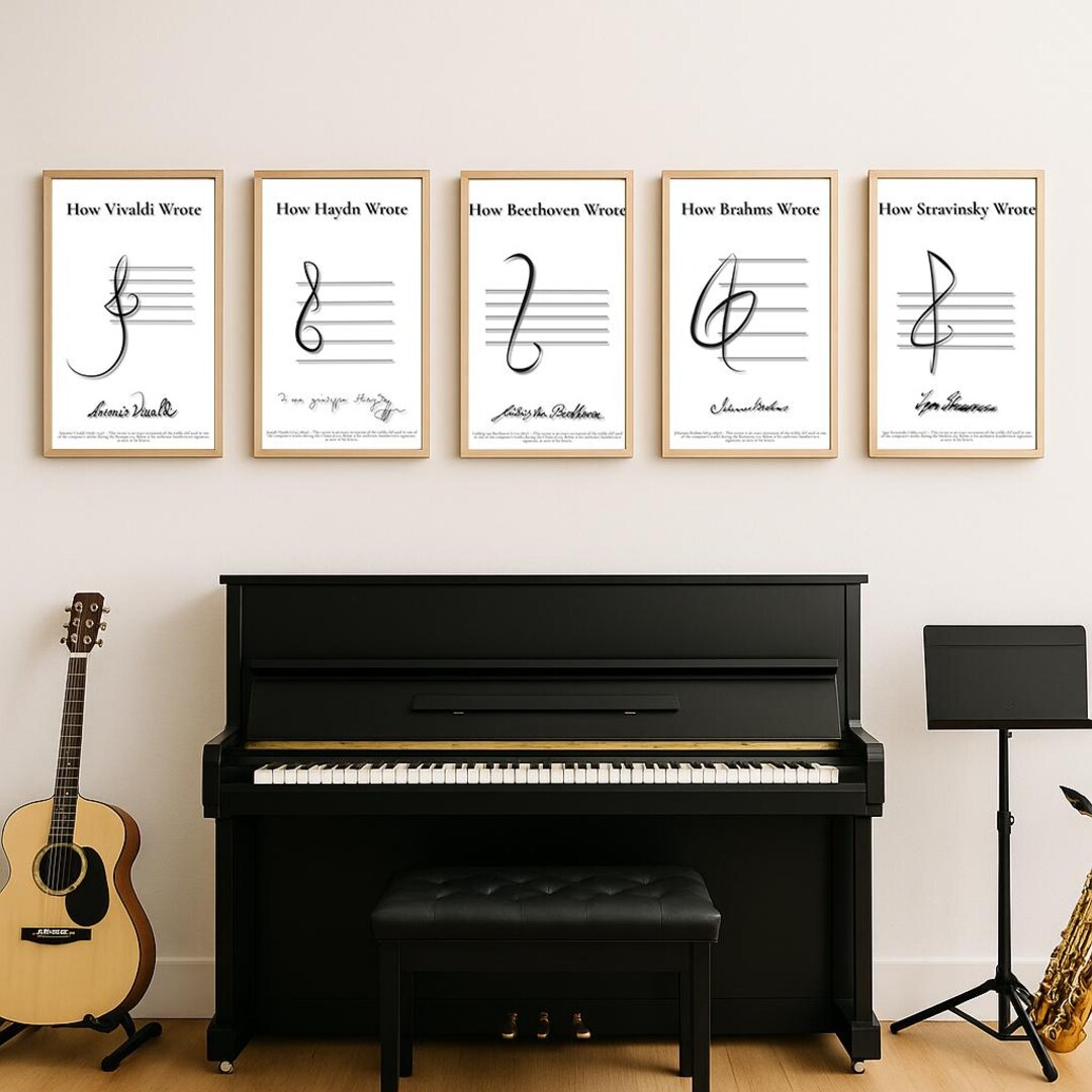 Vintage Music Manuscript Poster Set, Treble Clef Handwriting, Signature ...