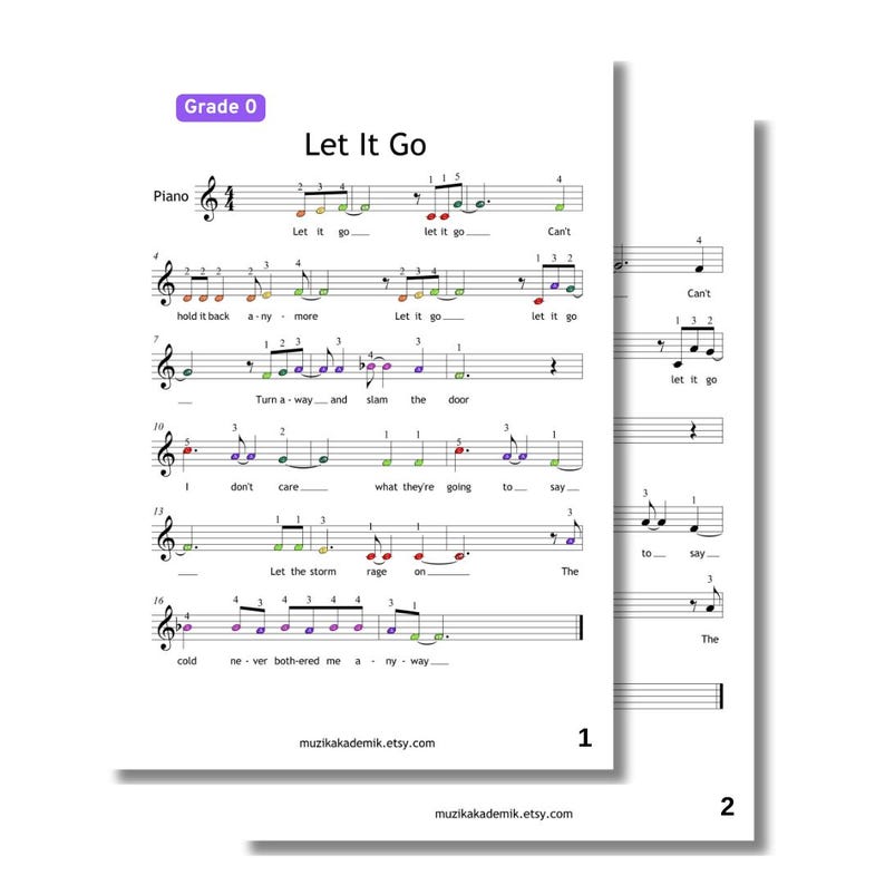 Let It Go - Grade 0 for Beginner Color-coded Simplified Very Easy Piano ...