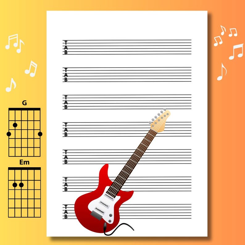 Blank Guitar Tab Sheet | Printable A4 PDF | Single Page TAB for ...