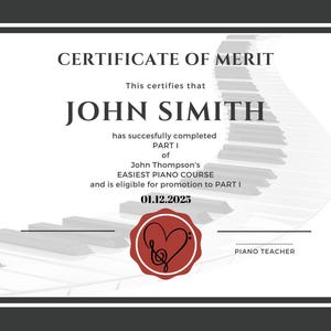 Editable Piano Certificate Template - Music Award Certificate for ...