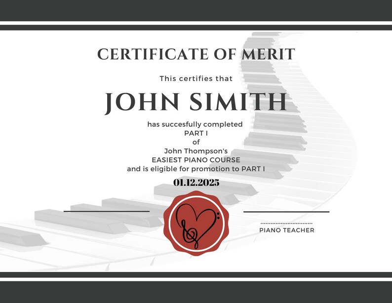 Editable Piano Certificate Template - Music Award Certificate for ...