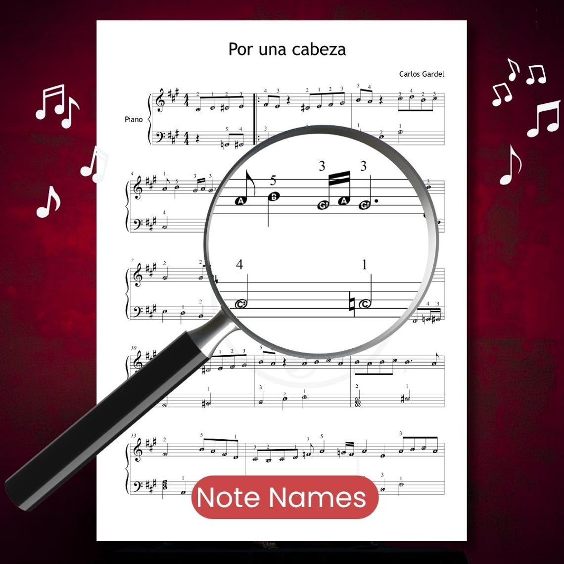 Por Una Cabeza -tango Simplified Piano Sheet Music PDF, Grade 4-5 ...