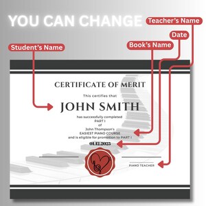 Editable Piano Certificate Template - Music Award Certificate for ...