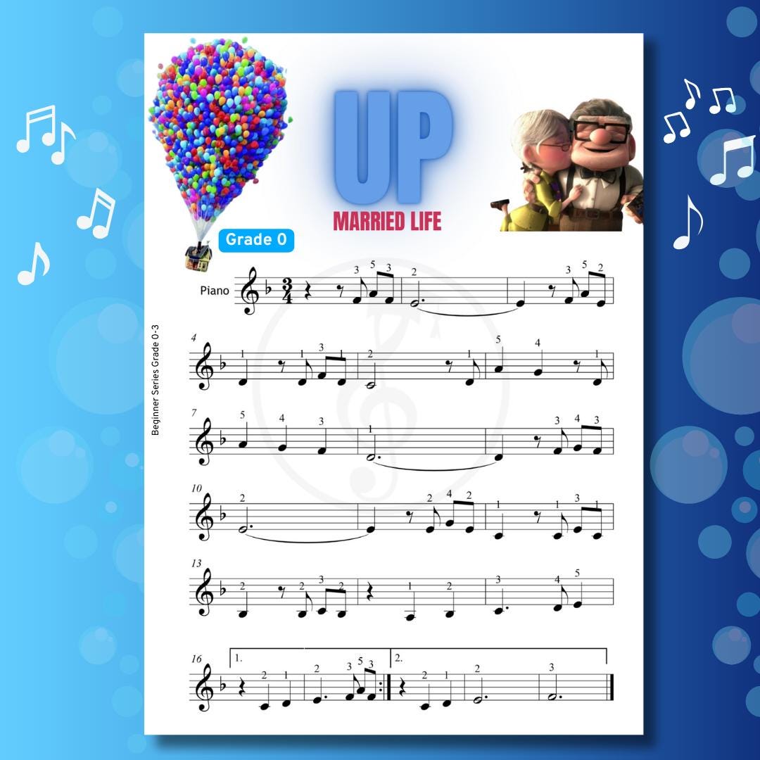 Married Life (from UP) Grade 0 Piano Sheet for Beginners, Disney Music ...