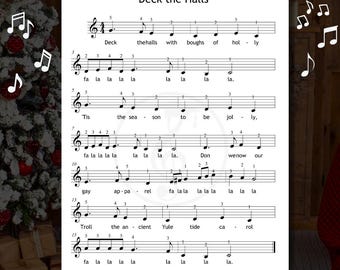 Deck the Halls | Easy Christmas Piano Sheet Music - Printable PDF - Etsy