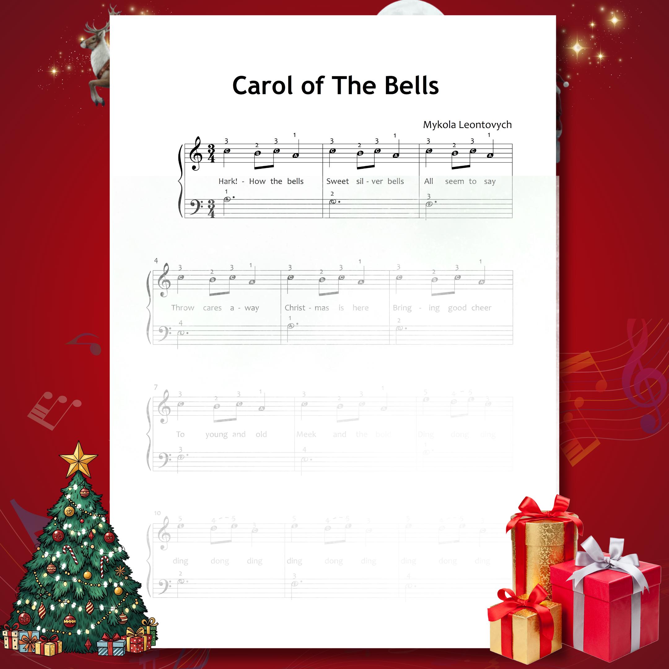 Carol of the Bells - Grade 1 - Simplified Christmas Easy Piano Sheet ...