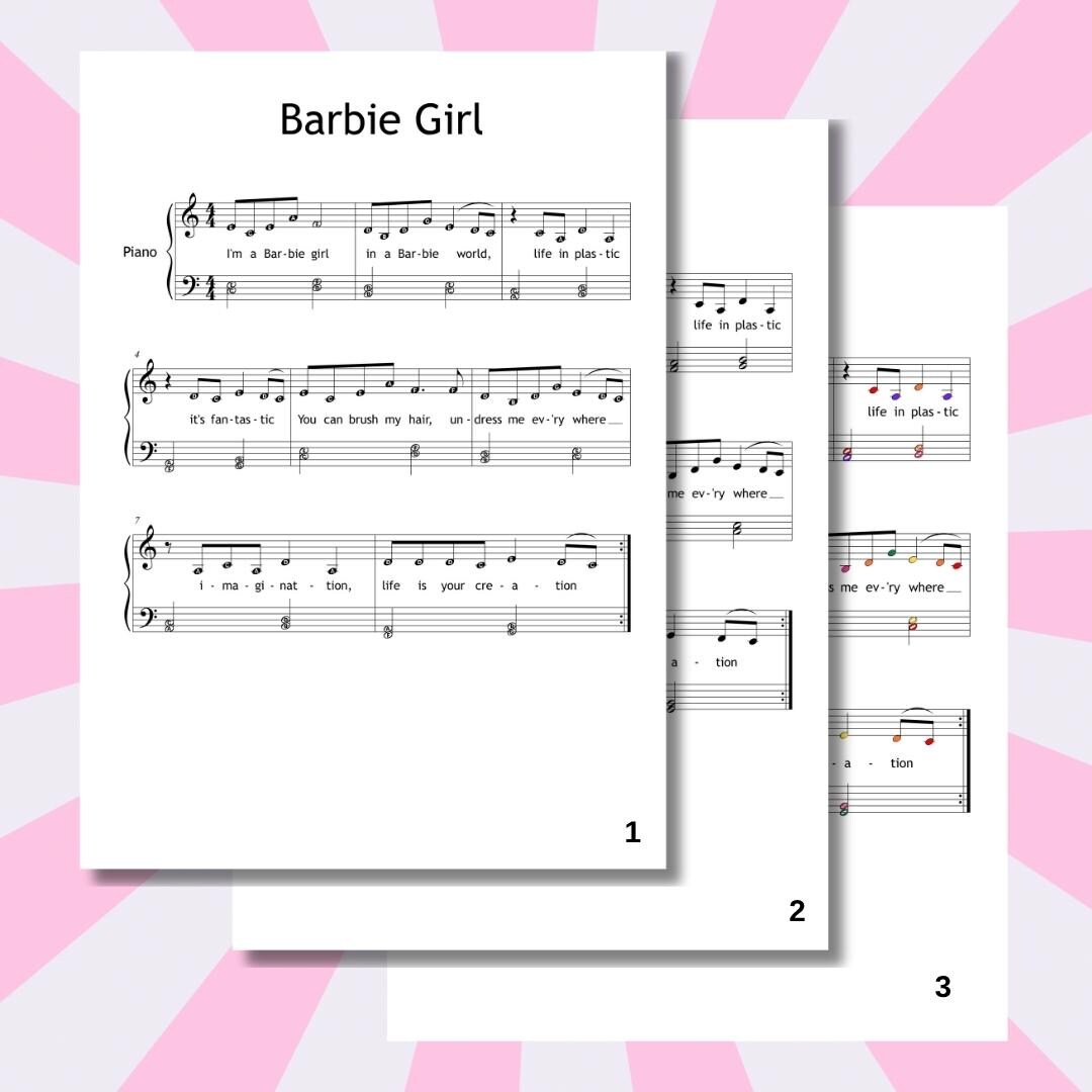 Barbie Girl – Simplified Pop Piano Sheet Music – Grade 3 – PDF, MP3 ...