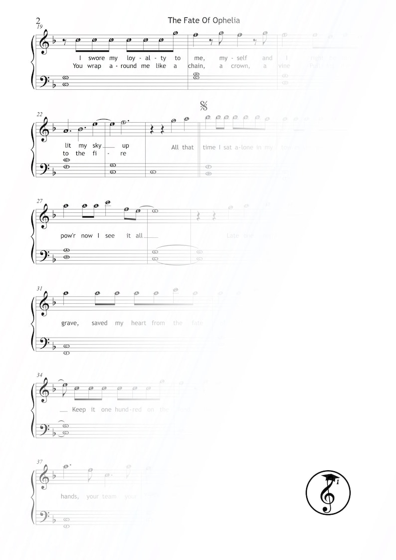 The Fate of Ophelia – Taylor Swift | Grade 2 Easy Piano Sheet PDF ...