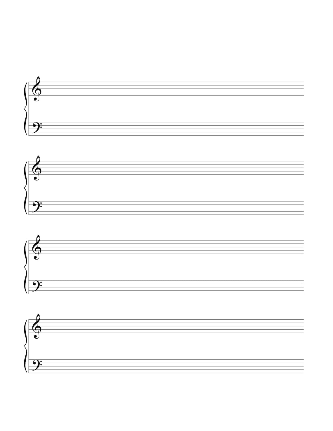 Piano Staff Paper A4 – Treble and Bass Clef – Blank Music Sheet ...