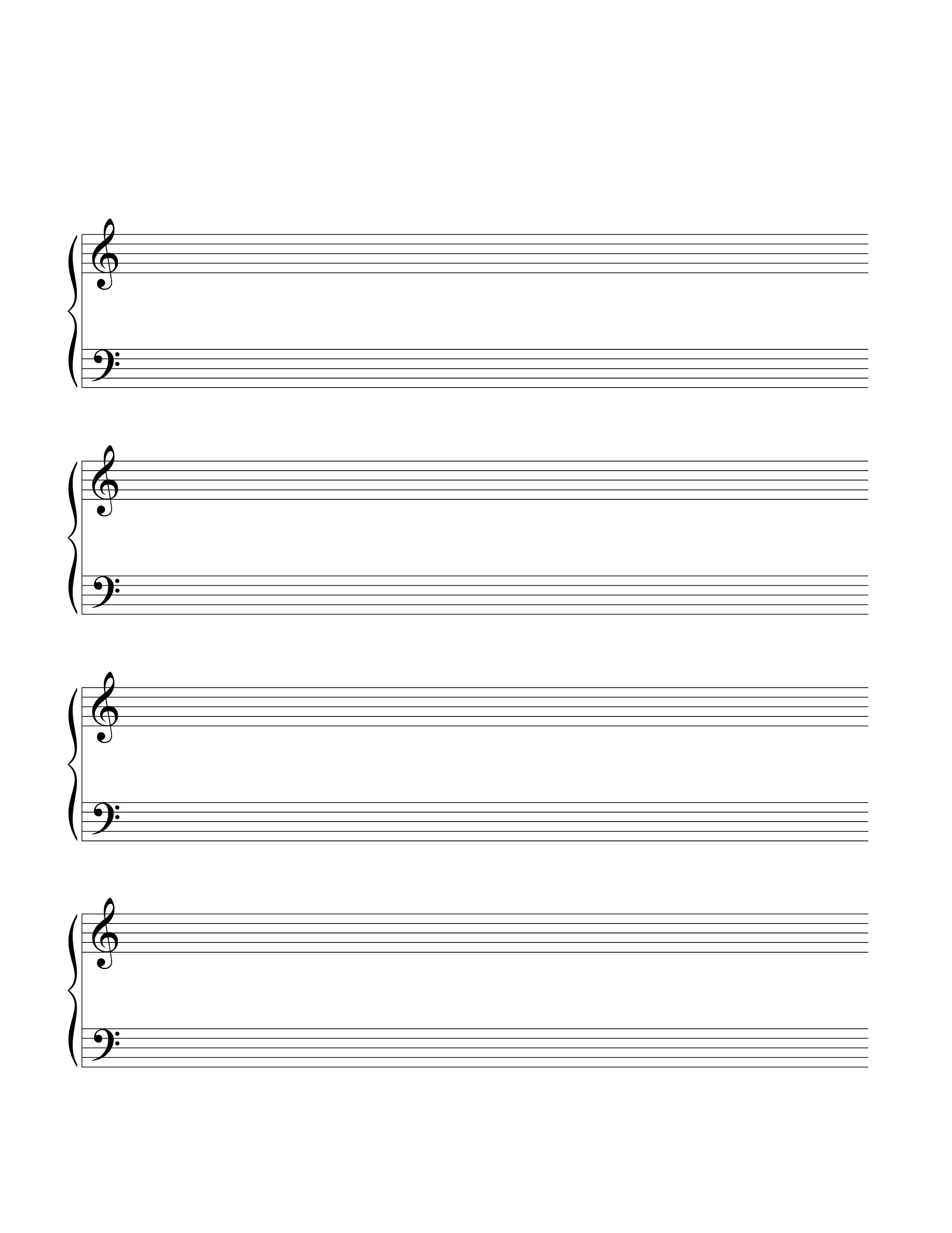 Piano Staff Paper A4 – Treble and Bass Clef – Blank Music Sheet ...