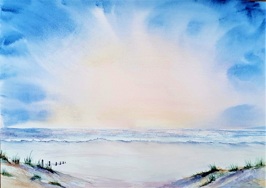 Original Watercolour Seascape Painting Titled Evening Shadows on the ...