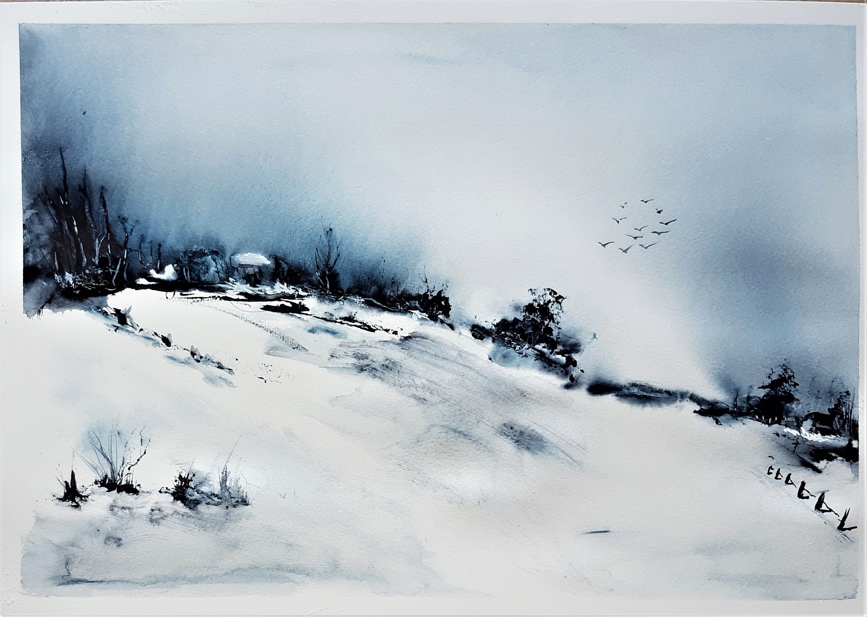 Snowy Field 2. Original Painting. Devon Original Watercolour - Etsy