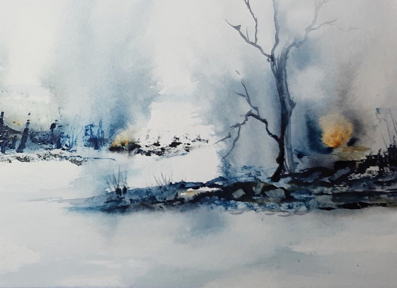Original Devon Minimalist Watercolor Landscape, Home Decor, Painting ...