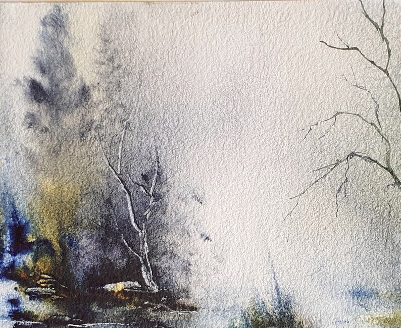 Original Signed Watercolour Landscape Painting. Blue and Gold Unique ...