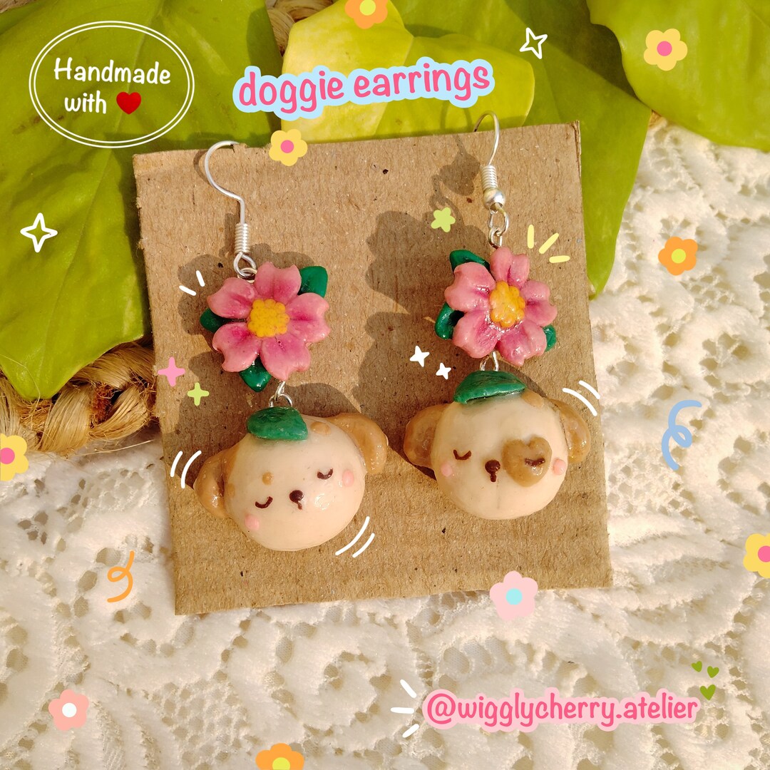 Polymer Clay Earrings Kawaii Cute Earrings Lightweight Doggy Earrings ...