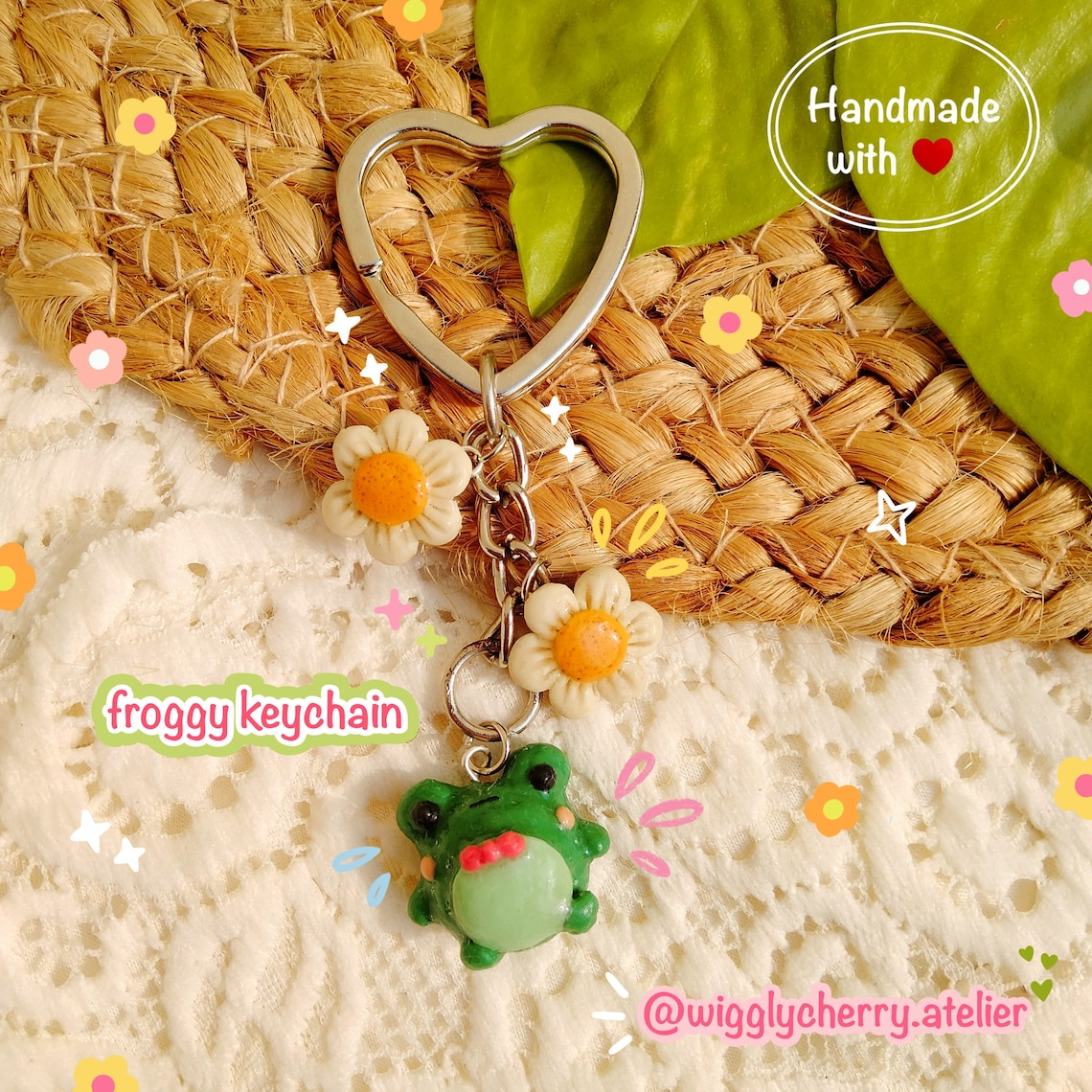 Keychains Polymer Clay Keychain Tiny Cute Charm Frog Keychain Chubby ...