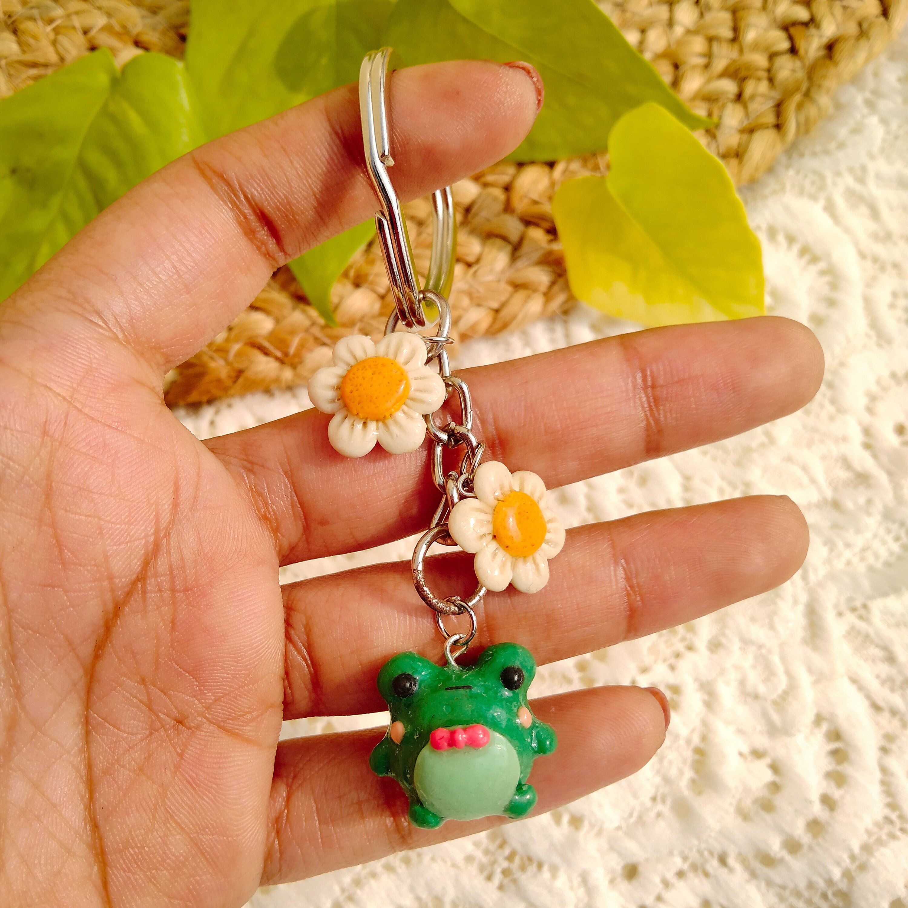 Keychains Polymer Clay Keychain Tiny Cute Charm Frog Keychain Chubby ...