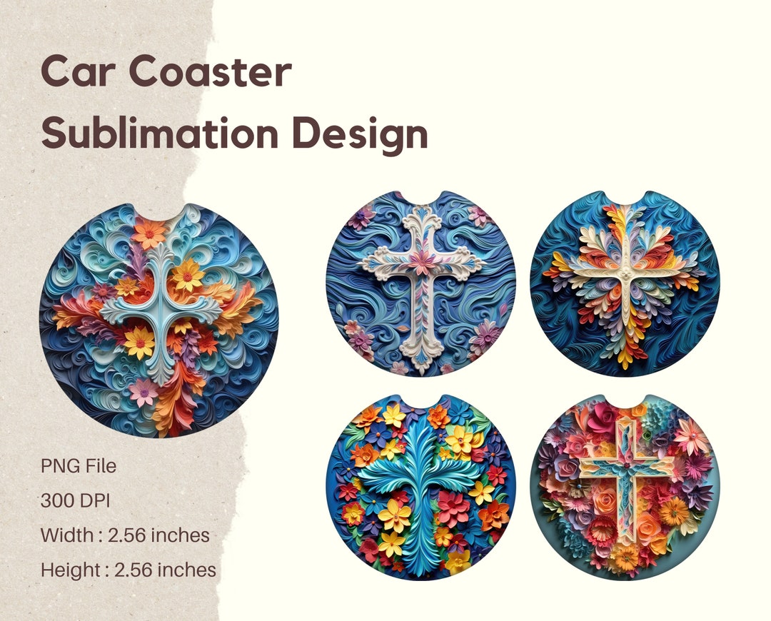 3D Jesus Cross Flower Quilling Car Coasters Template Set, Christian Cross Paper Art Sublimation ...