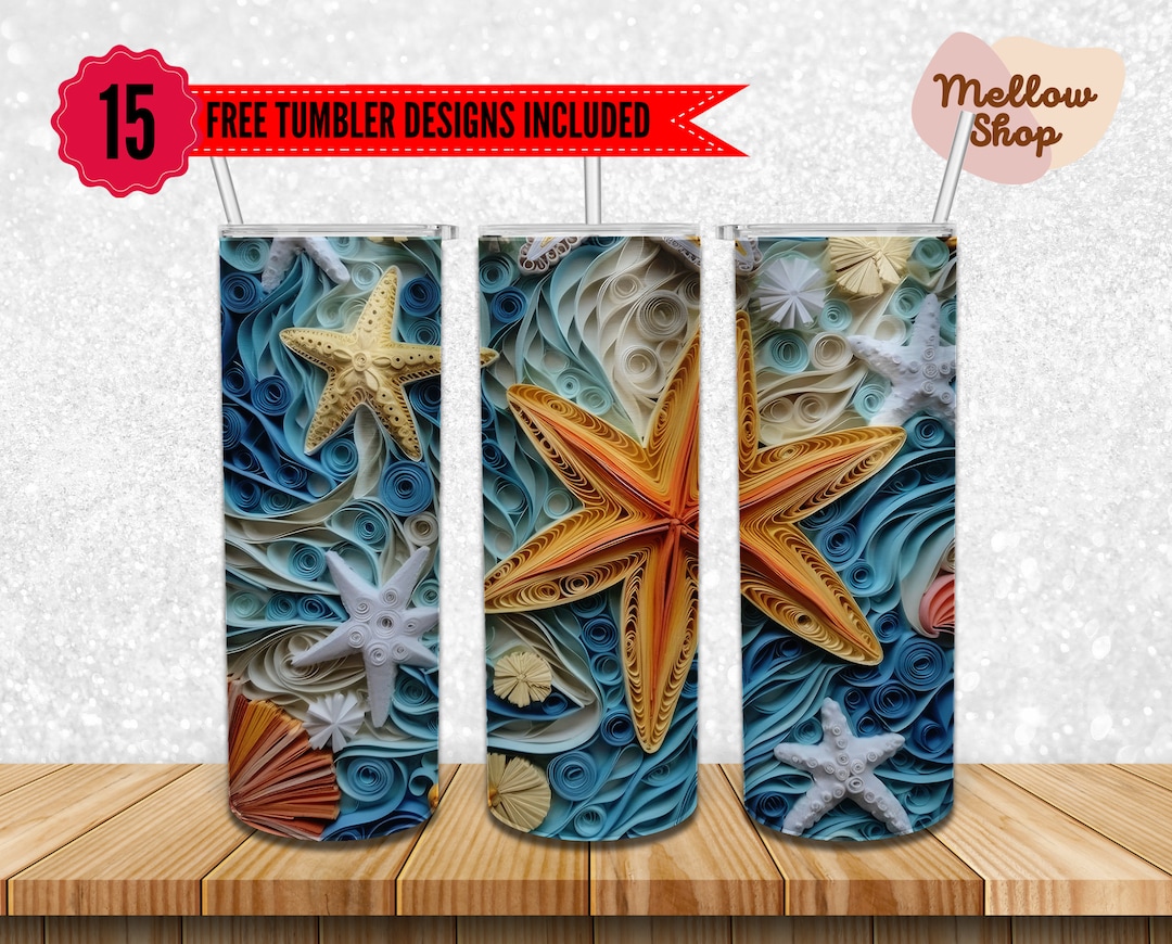 20oz Starfish Paper Cut Art Quilling Tumbler, 3D Starfish Paper Art ...