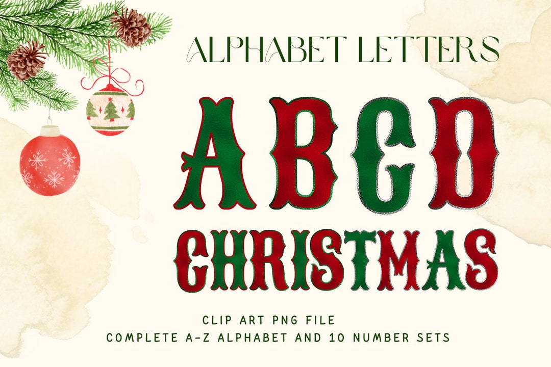 Christmas Alphabet Red and Green Metallic Letters, Presents Alphabet ...