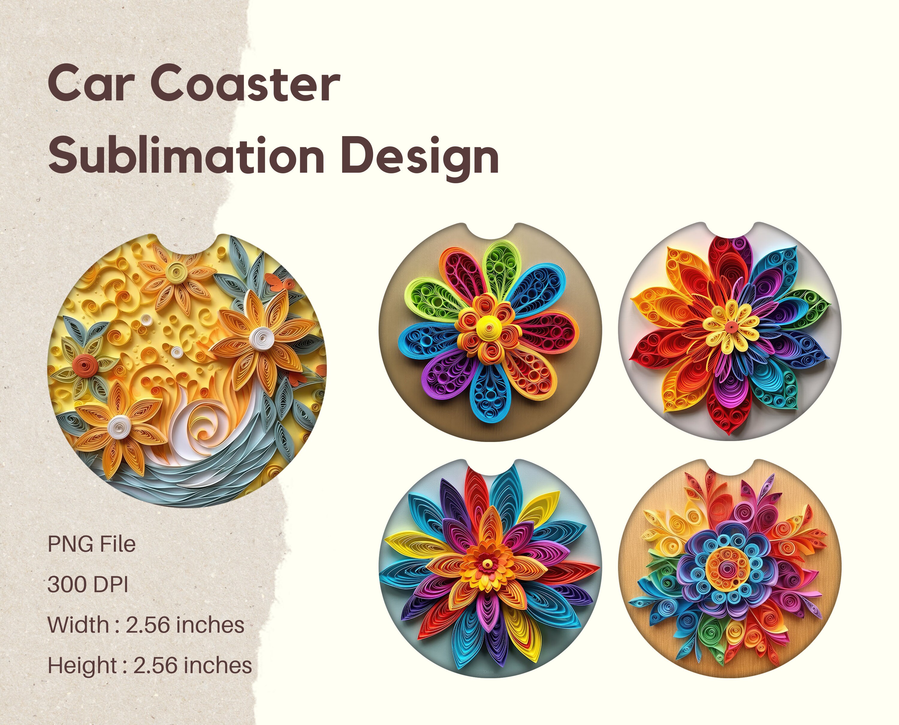3D Flower Quilling Car Coasters Template Set Flower Paper Art - Etsy