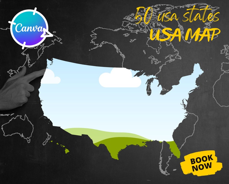 50 States of America USA MAP Canva Frame Template Easy Drag - Etsy
